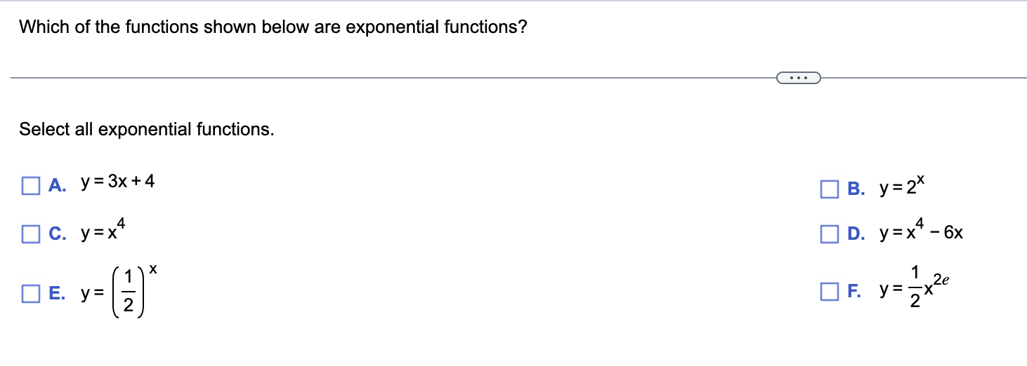 Solved Which of the functions shown below are exponential | Chegg.com