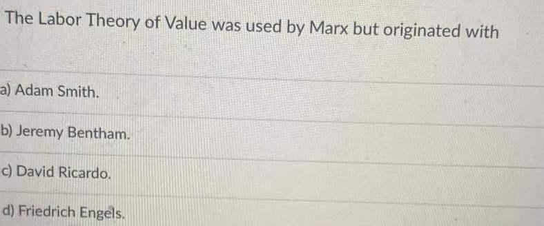 Solved The Labor Theory of Value was used by Marx but | Chegg.com