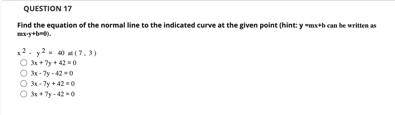 Solved Find the equation of the normal line to the indicated | Chegg.com