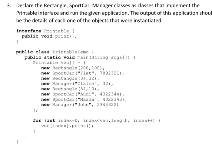 Solved 3. Declare the Rectangle, SportCar, Manager classes | Chegg.com