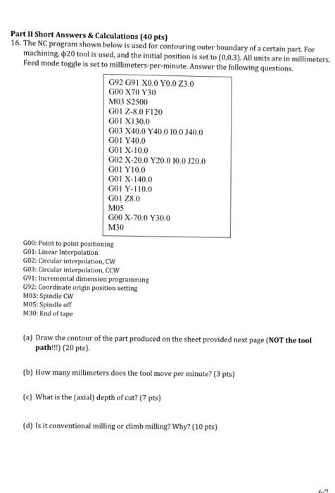 Solved The NC program shown below is used for contouring | Chegg.com