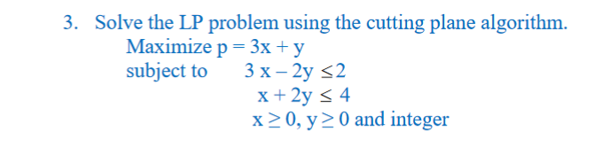 Solved 3. Solve the LP problem using the cutting plane | Chegg.com