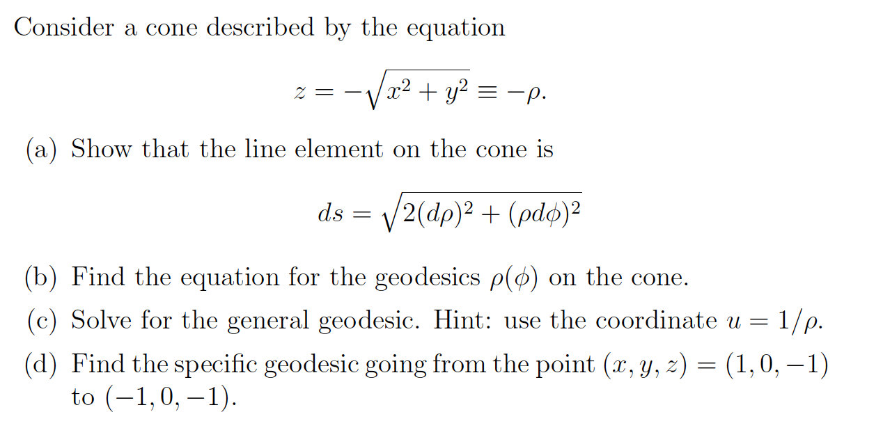 Consider a cone described by the equation 2y = -P. Z | Chegg.com