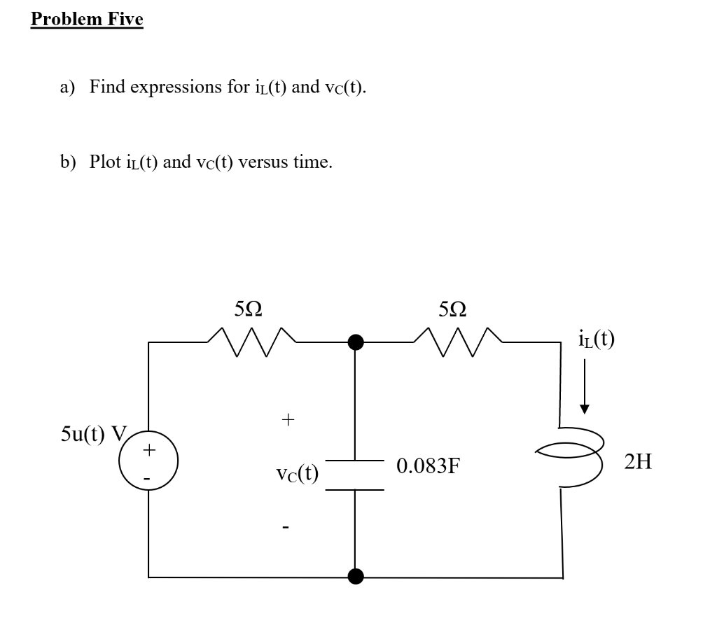Solved Problem Five a) Find expressions for il(t) and vc(t). | Chegg.com