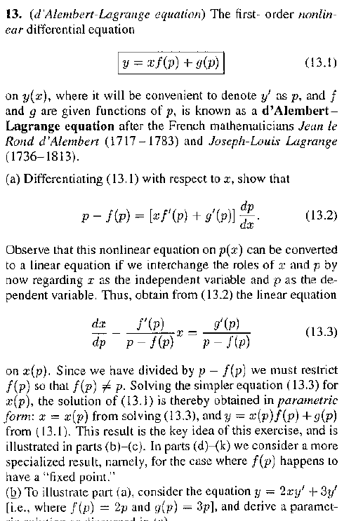 Solved 13. (d'Alembert-Lagrange equation) The first-order | Chegg.com