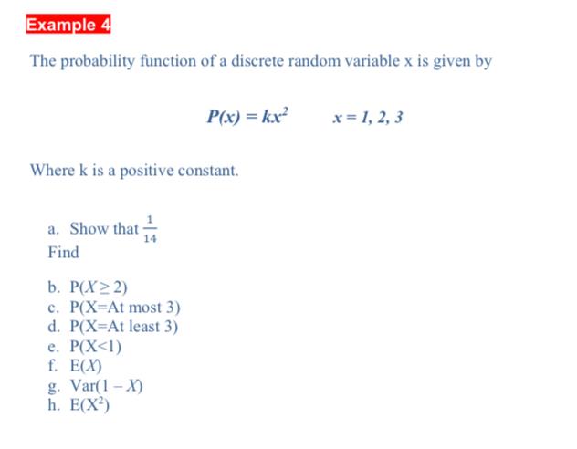 Solved Example 4 The probability function of a discrete | Chegg.com