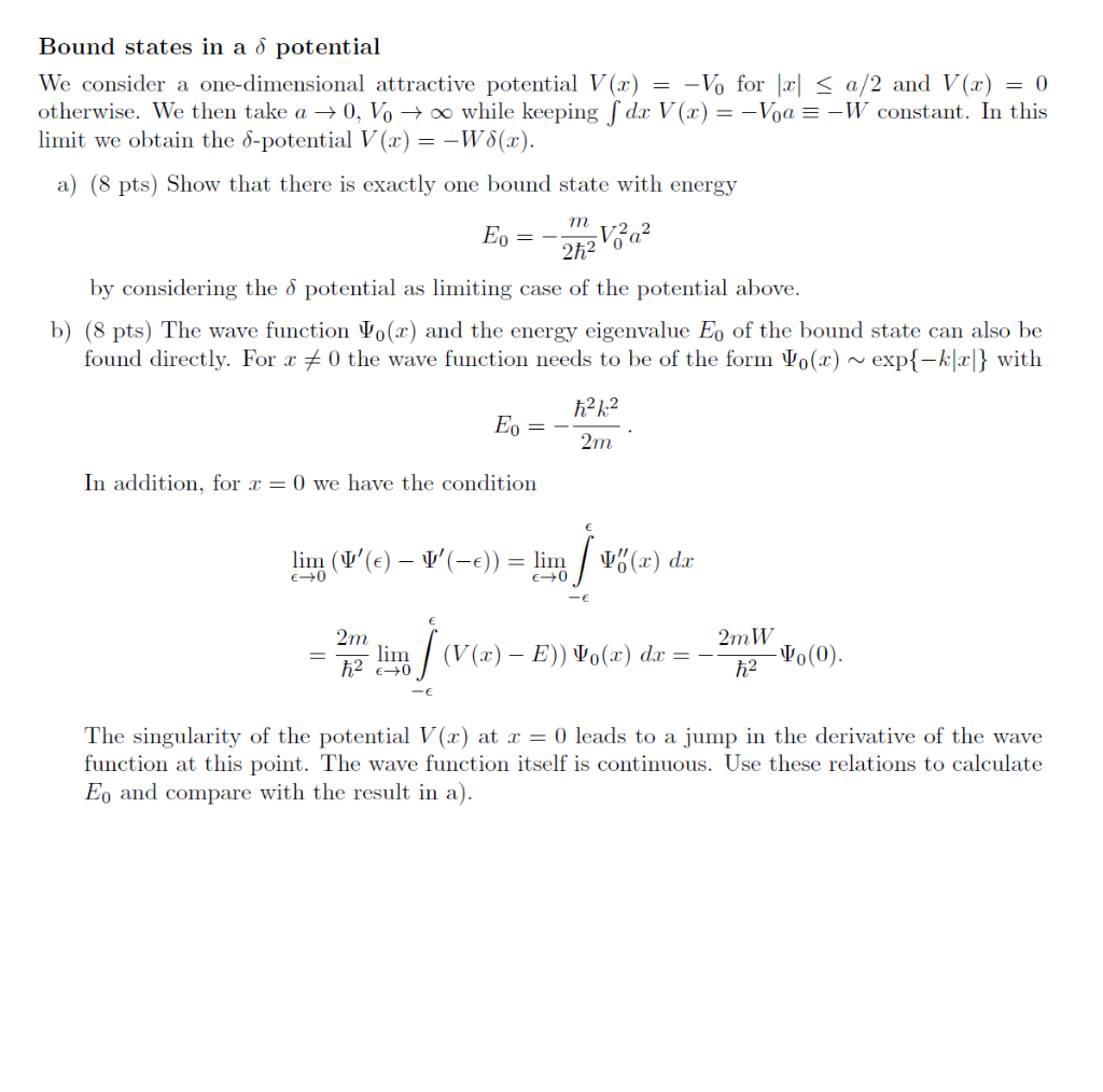 Solved Bound states in a d potential We consider a | Chegg.com