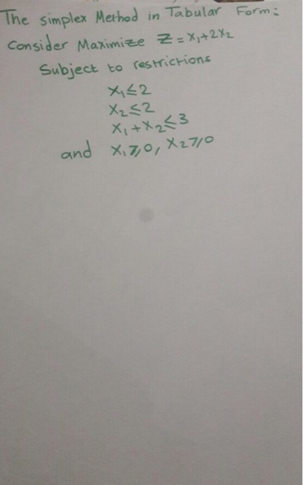 Solved The simplex Method in Tabular Forms: Consider | Chegg.com