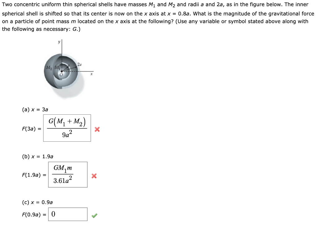 Solved Two concentric uniform thin spherical shells have | Chegg.com