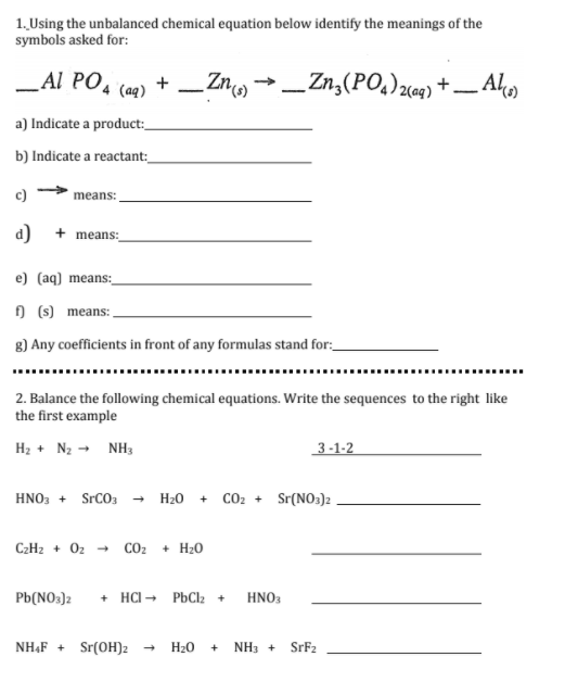 Solved 1. Using the unbalanced chemical equation below | Chegg.com