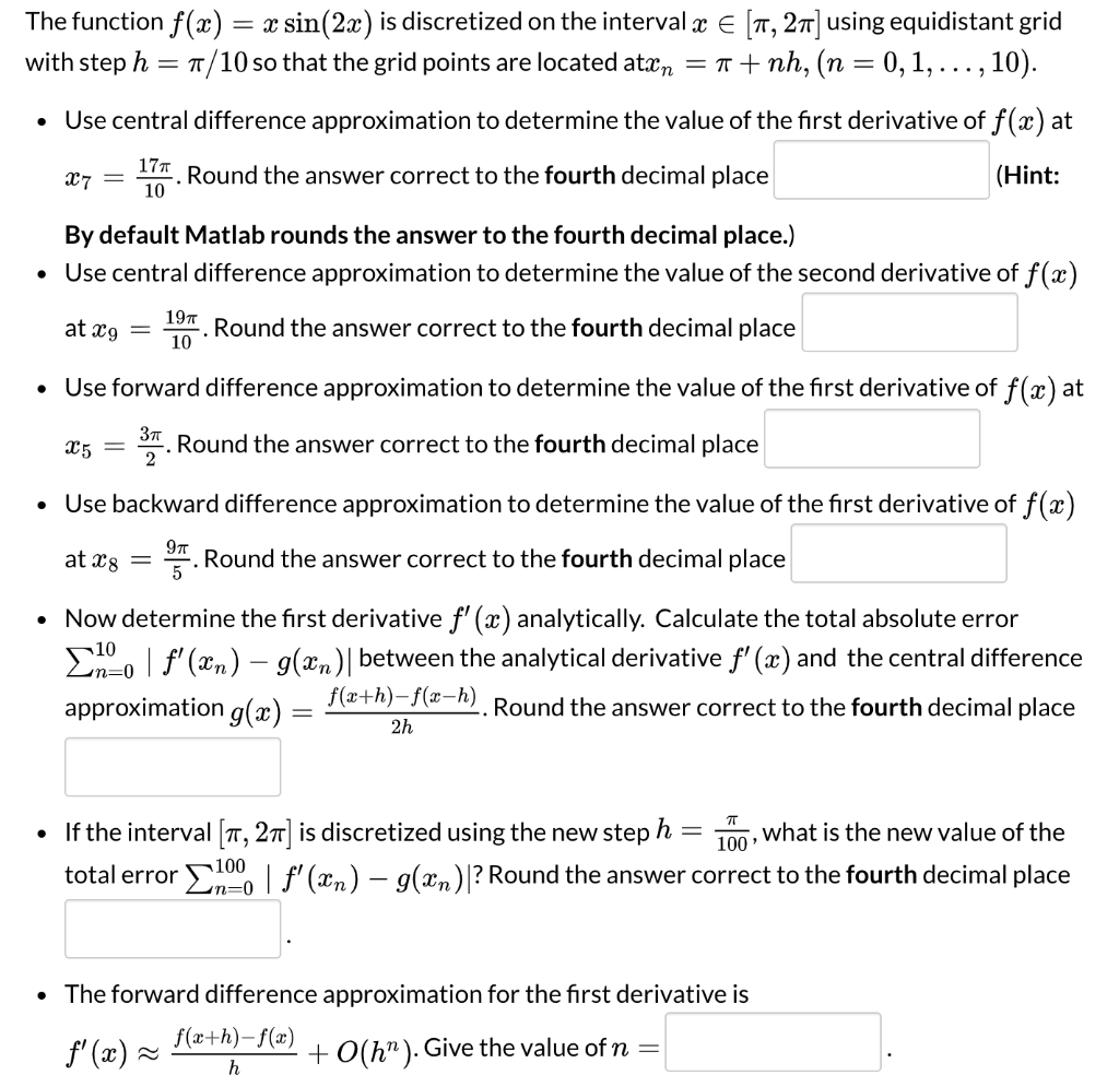Solved The function f(x) = x sin(2x) is discretized on the | Chegg.com