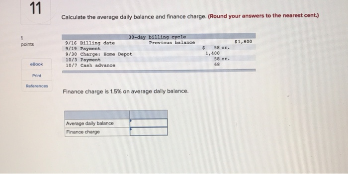 Solved Calculate the average daily balance and finance | Chegg.com