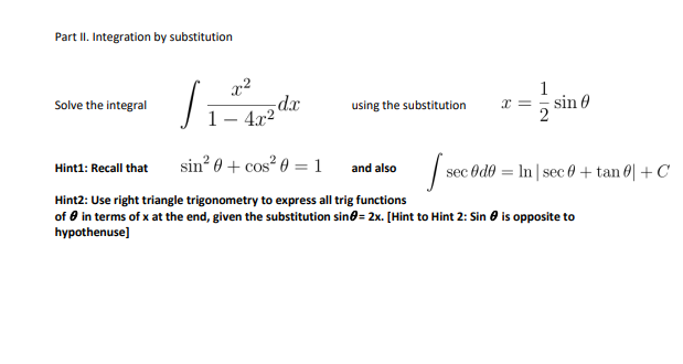 Solved Part II. Integration by substitution 1 Solve the | Chegg.com