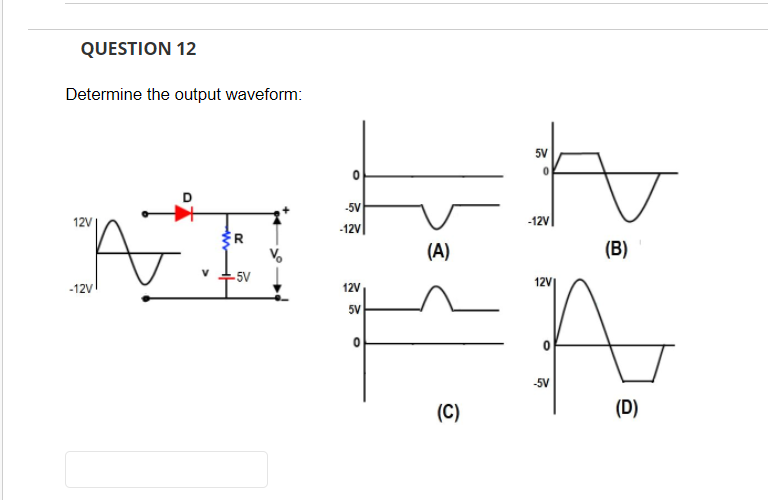 Solved QUESTION 12 Determine the output waveform: 5V D -5V | Chegg.com