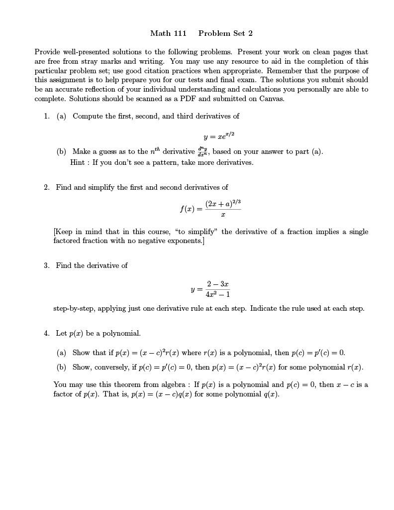 Solved Math 111 Problem Set 2 Provide well-presented | Chegg.com