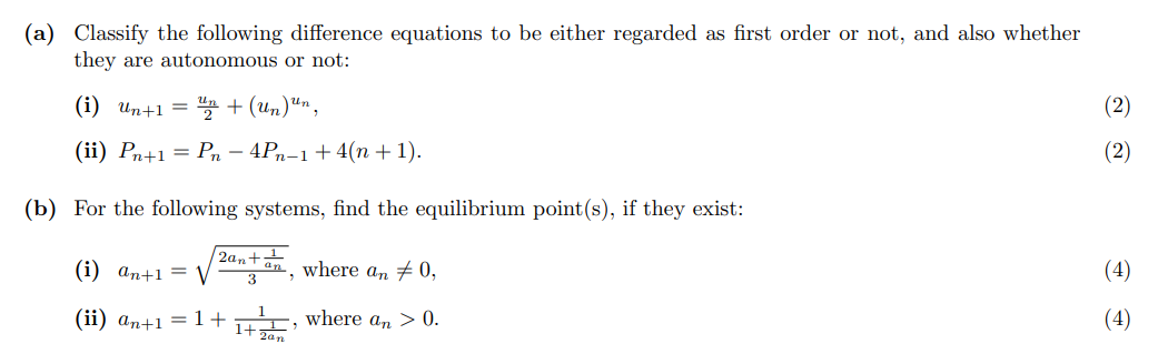 Solved (a) Classify the following difference equations to be | Chegg.com