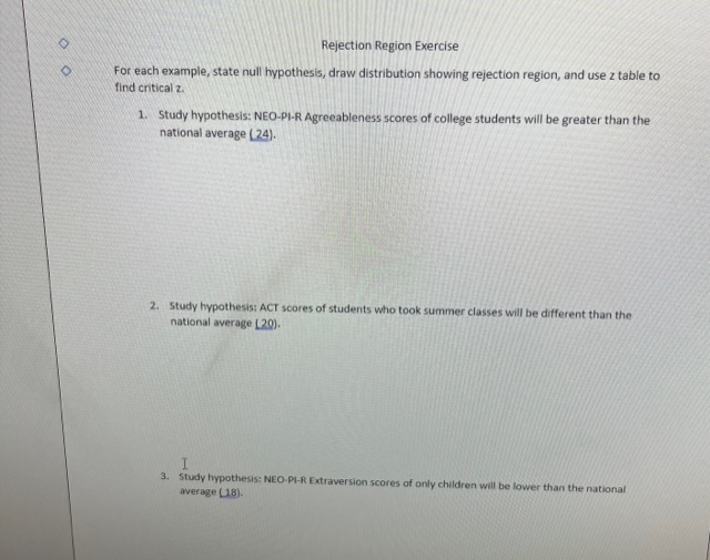 Solved For each example, state null hypothesis, draw | Chegg.com