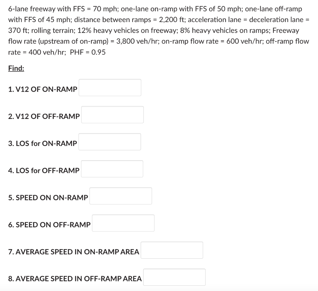 Solved 6-lane freeway with FFS = 70 mph; one-lane on-ramp | Chegg.com