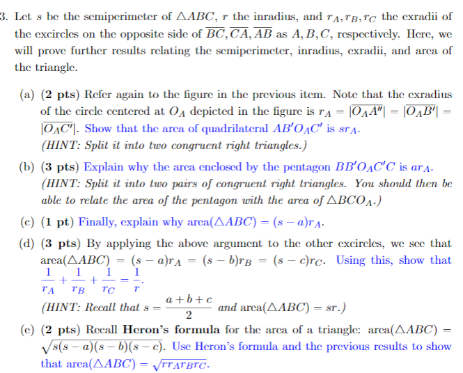 Solved А N. B В'. О. 3. Let s be the semiperimeter of | Chegg.com