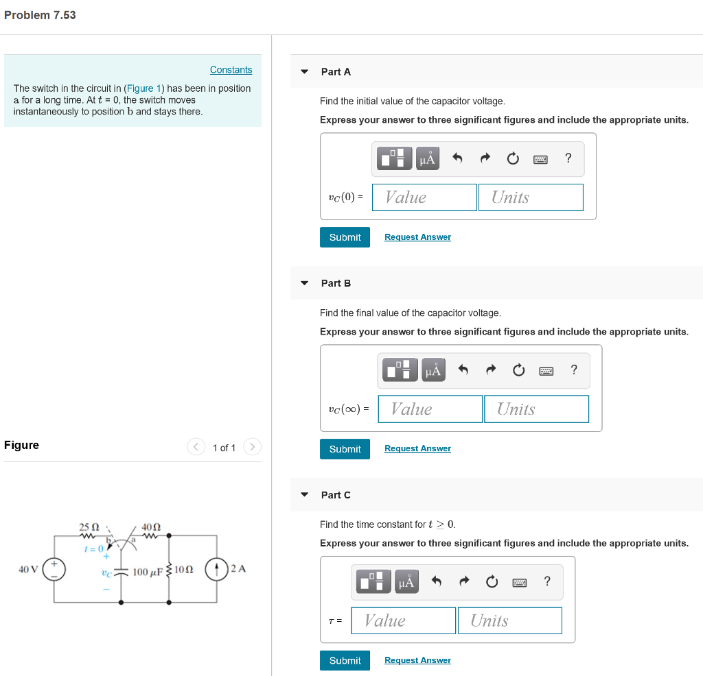 Solved Problem 7.53 Constants Part A The switch in the | Chegg.com