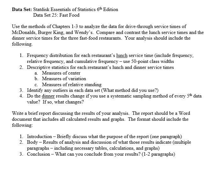 Data Set: Statdisk Essentials of Statistics 6th | Chegg.com