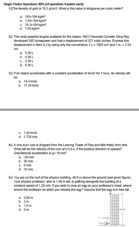 Solved Single Choice Questions: 40% ( 10 questions 4 points | Chegg.com