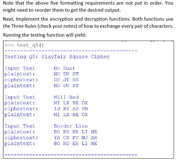 Q5: Wheatstone Playfair Square Cipher (2 pts) The | Chegg.com