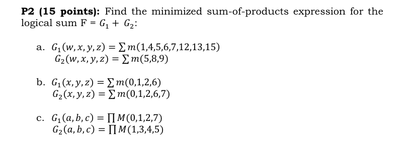 Solved P2 (15 points): Find the minimized sum-of-products | Chegg.com