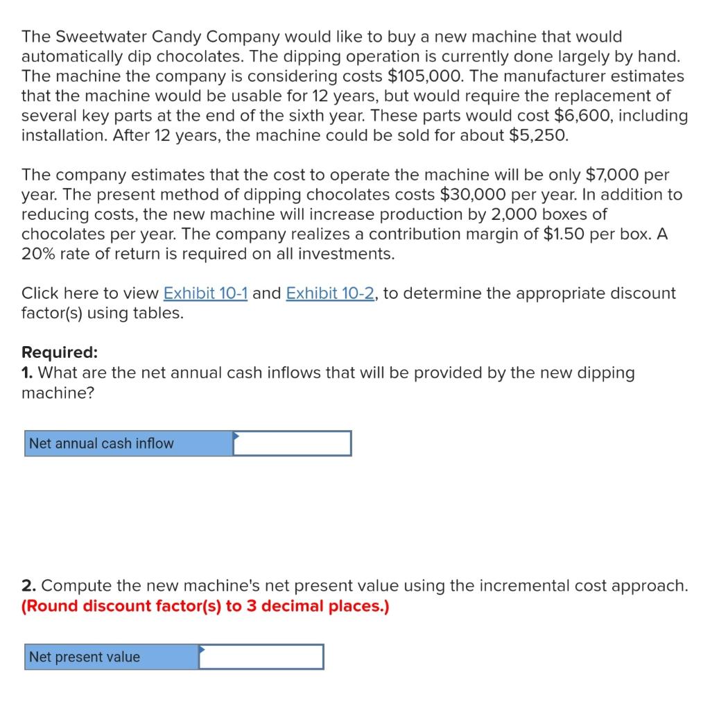 Solved The Sweetwater Candy Company would like to buy a new | Chegg.com