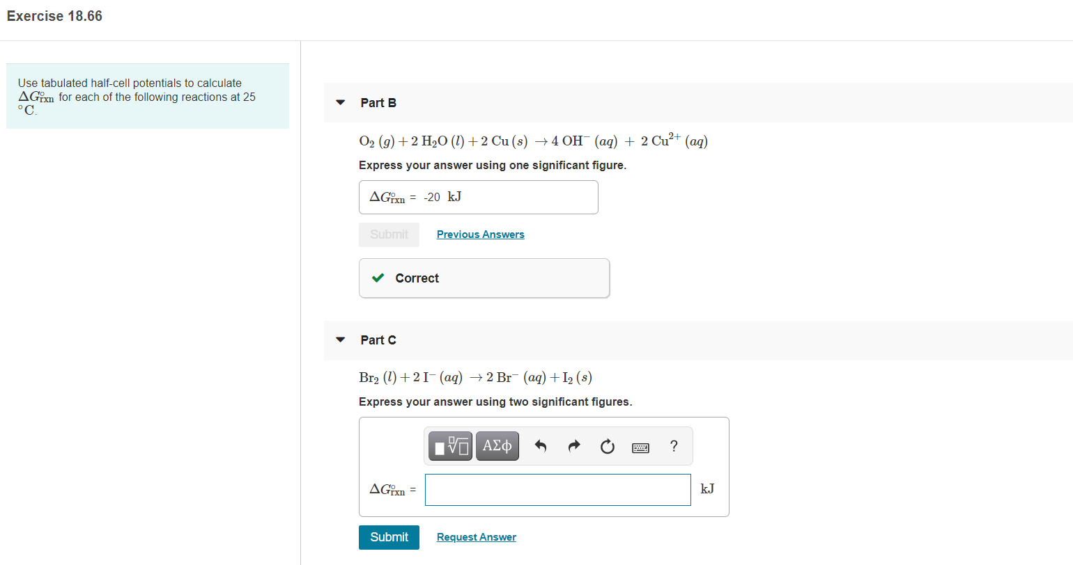 Solved Exercise 18.66 Use tabulated half-cell potentials to | Chegg.com | Chegg.com