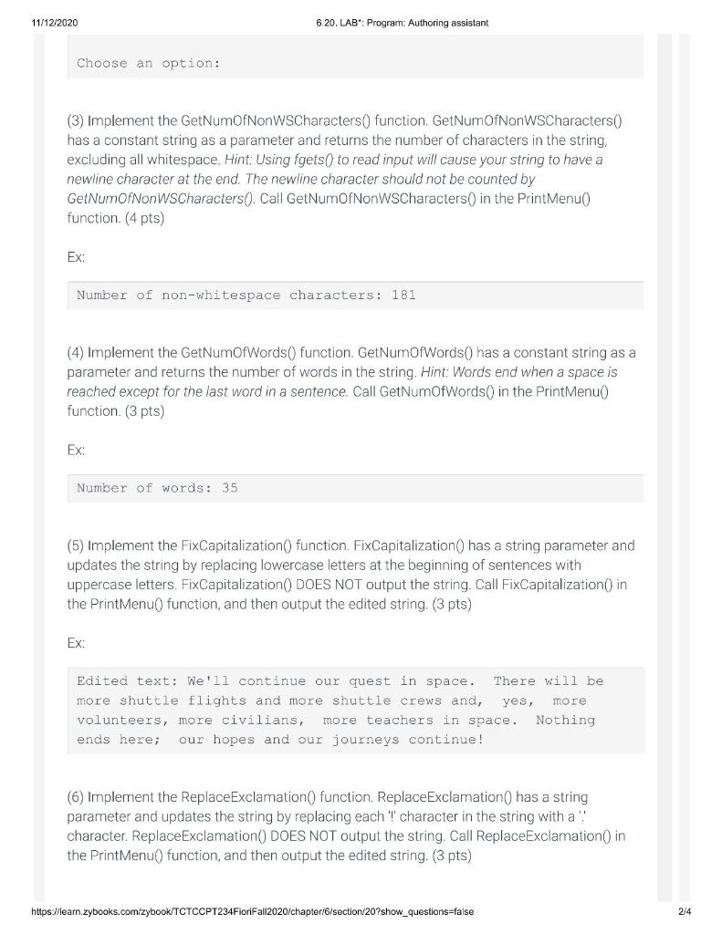 11/12/2020 6 20. LAB": Program: Authoring assistant | Chegg.com