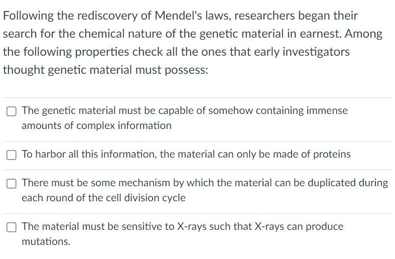Solved ollowing the rediscovery of Mendel's laws, | Chegg.com
