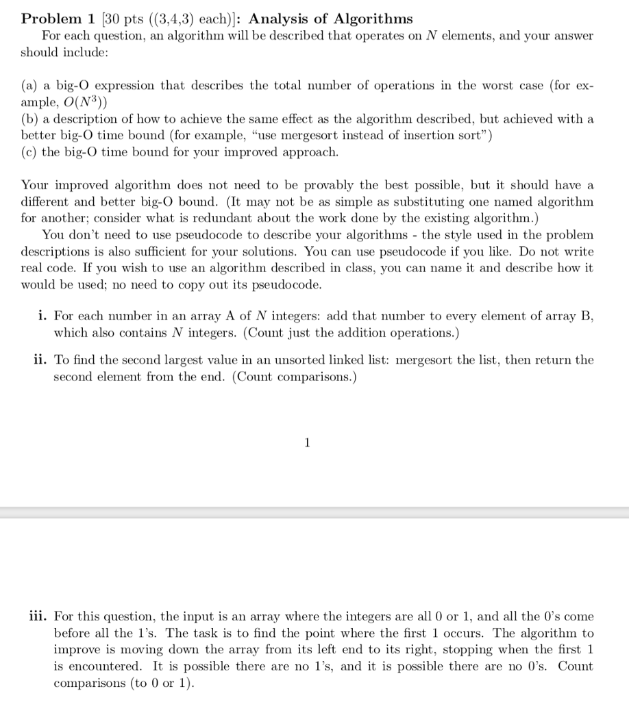Problem 1 30 pts ((3,4,3) each)]: Analysis of | Chegg.com