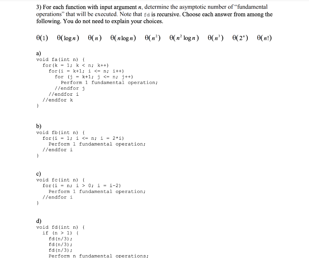 Solved 3 For Each Function With Input Argument N Determine