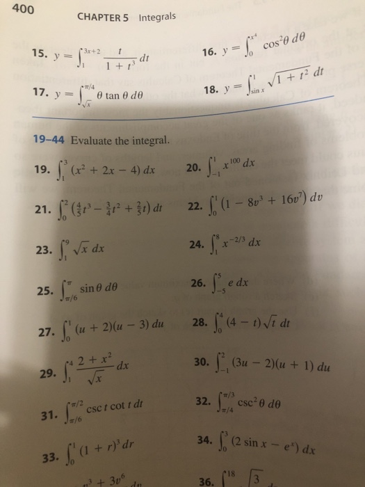 Solved 400 CHAPTER 5 Integrals .16.y 15. y= 3x+2 t dt ?/4 | Chegg.com