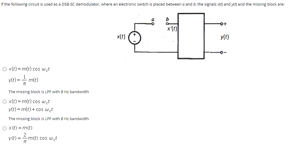 Solved To generate a DSB-SC signal with carrier frequency | Chegg.com
