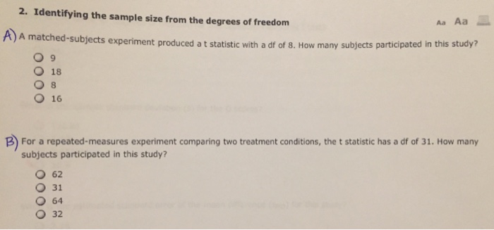 Solved A Matched Subjects Experiment Produced At Statistic