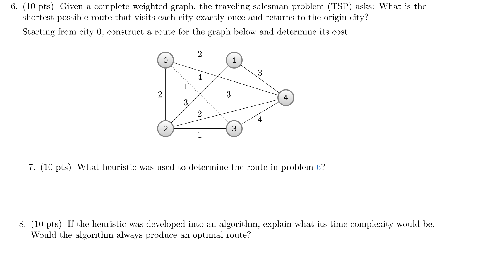Solved 6. (10 pts) Given a complete weighted graph, the | Chegg.com