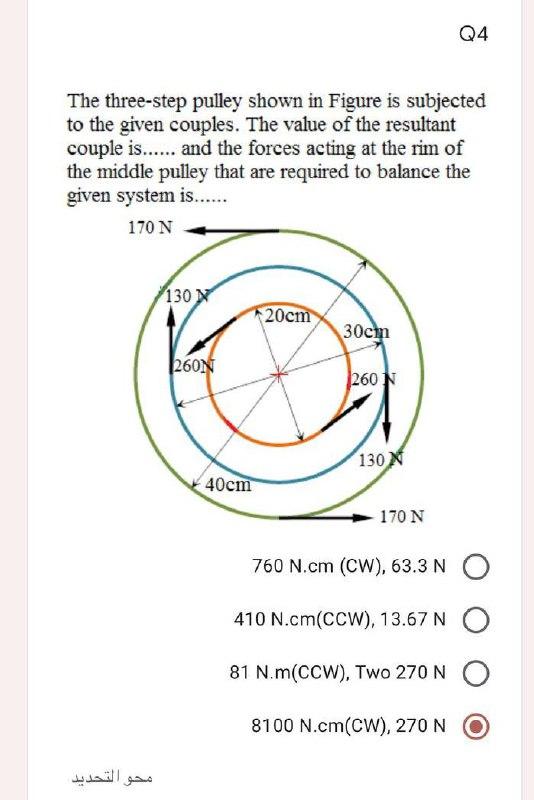 Solved Q4 The three-step pulley shown in Figure is subjected | Chegg.com