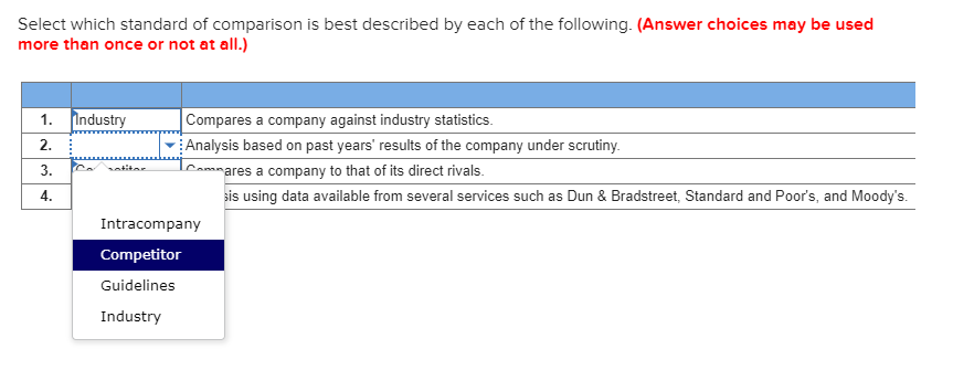 Solved Select which standard of comparison is best described | Chegg.com