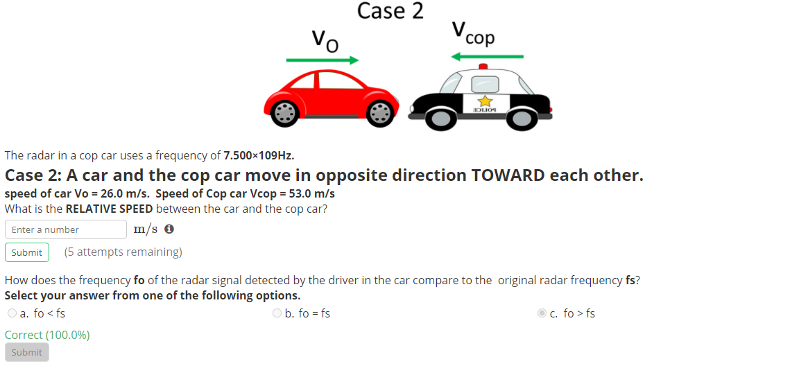Solved Electromagnetic Wave - Doppler Effect - Car and Cop | Chegg.com