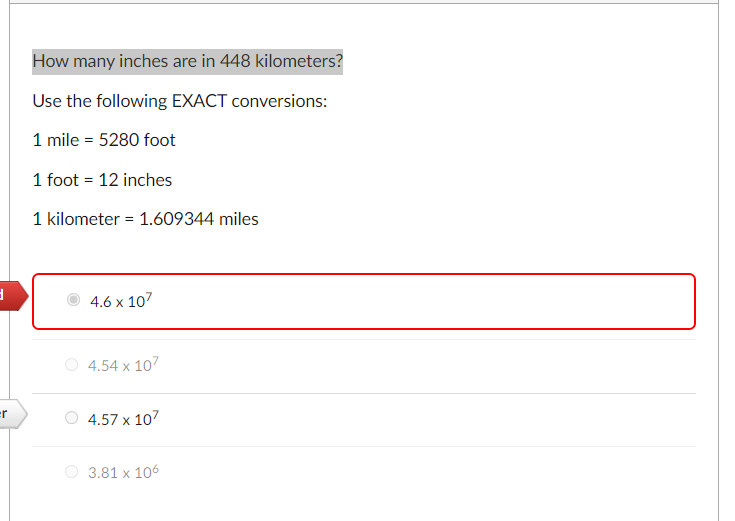Solved How many inches are in 448 kilometers? Use the | Chegg.com
