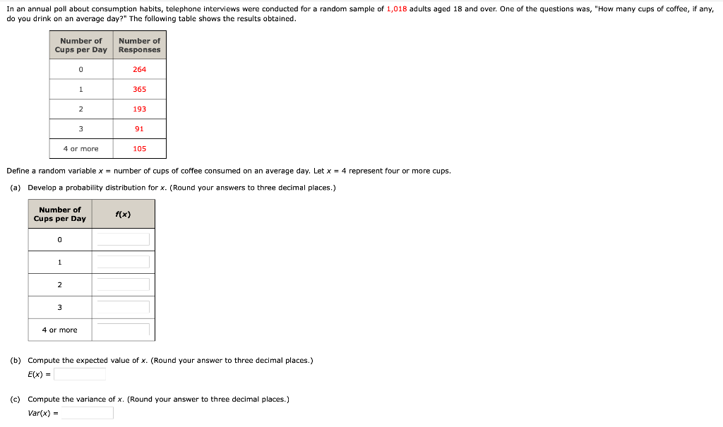 Solved Define a random variable x= number of cups of coffee | Chegg.com