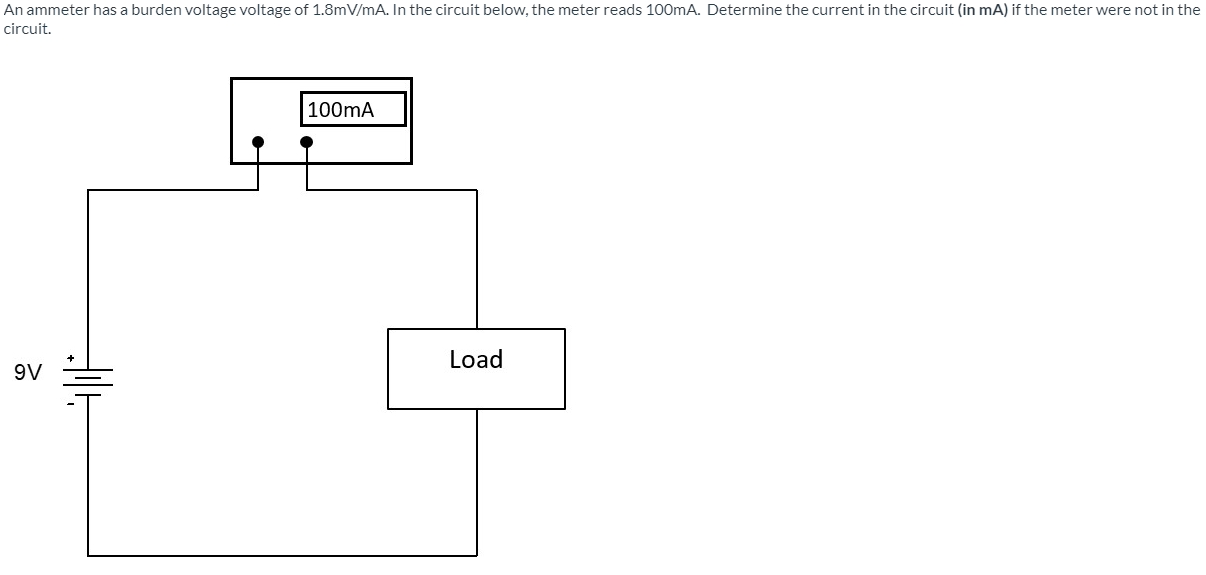 Solved An ammeter has a burden voltage voltage of 1.8mV/mA. | Chegg.com