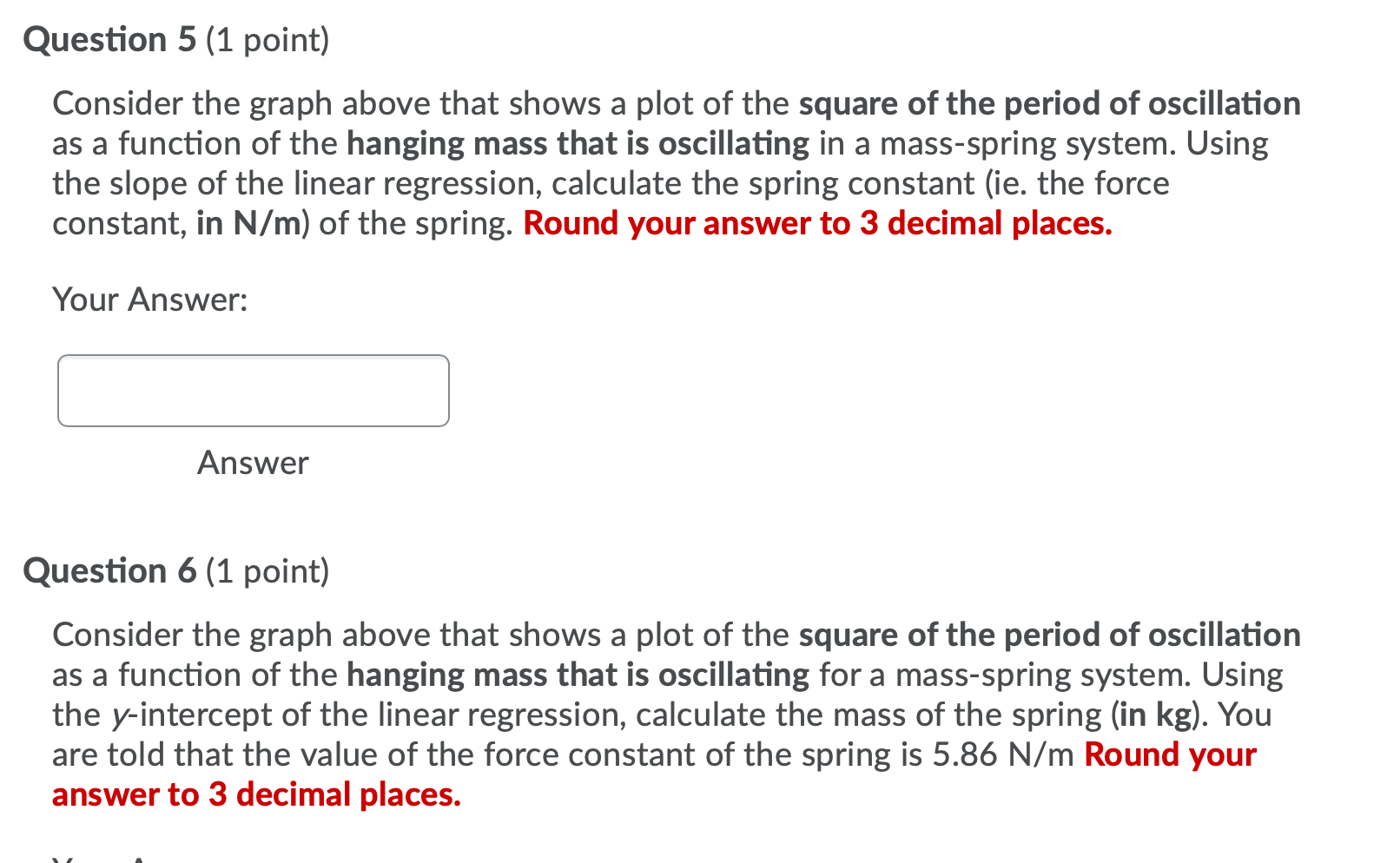 Solved Graph (T^2 vs. m) Square of the period of oscillation | Chegg.com