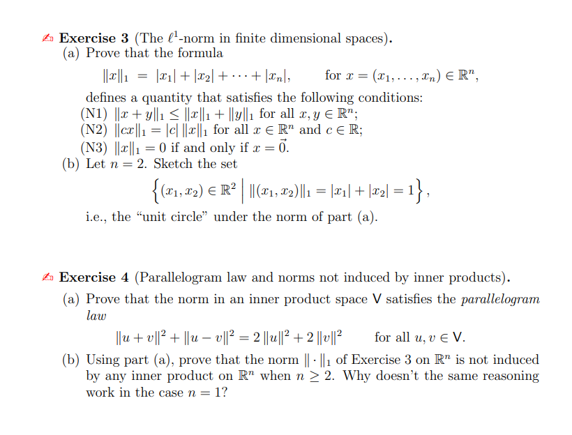 Solved Exercise 3 (The l1-norm in finite dimensional | Chegg.com