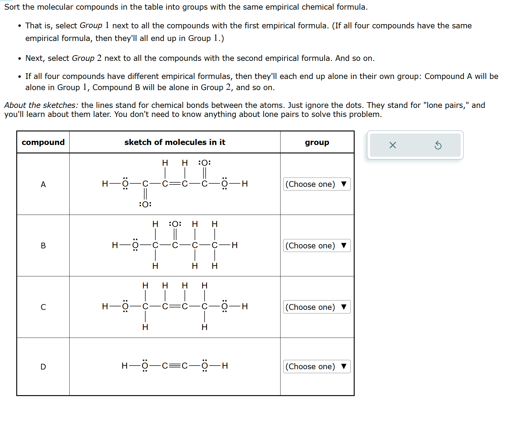 Solved Sort the molecular compounds in the table into groups | Chegg.com