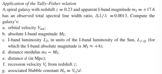 Solved Application of the Tully-Fisher relation A spiral | Chegg.com