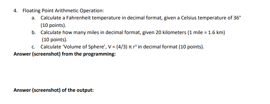 Solved 4. Floating Point Arithmetic Operation: a. Calculate | Chegg.com