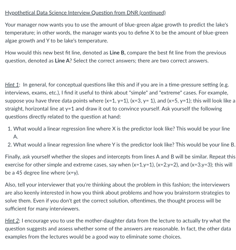 Solved Hypothetical Data Science Interview Question from DNR | Chegg.com